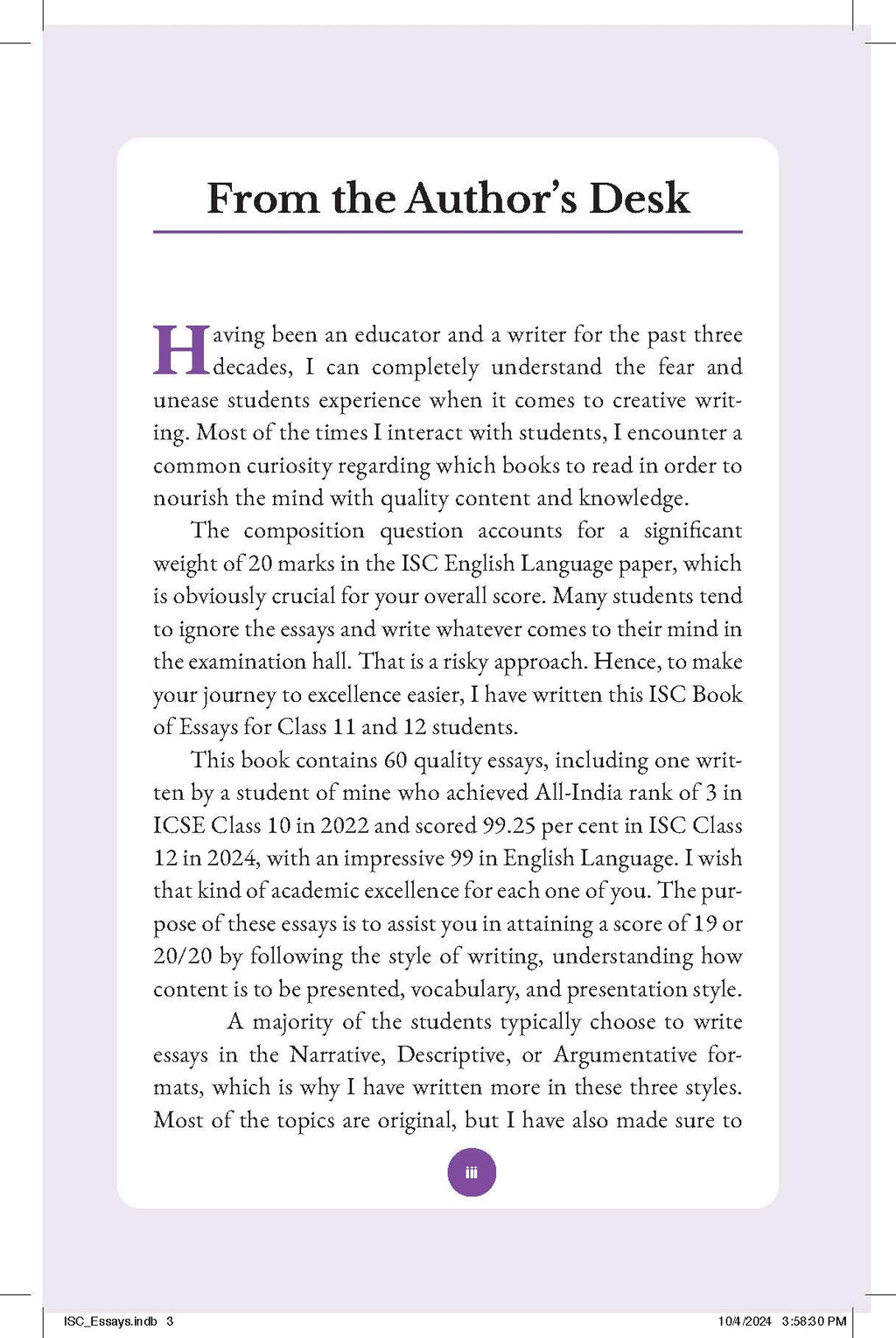 ISC 60 English Essays for Class 11 & 12 by Sudhir Sahasranaman (Latest ...